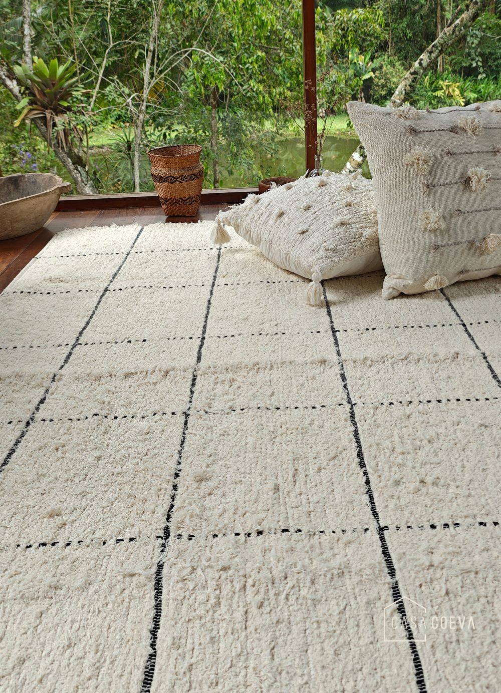 Tapete Artesanal Algodão Sala Quarto Grid Preto 200 x 300 - Casa Coeva ...