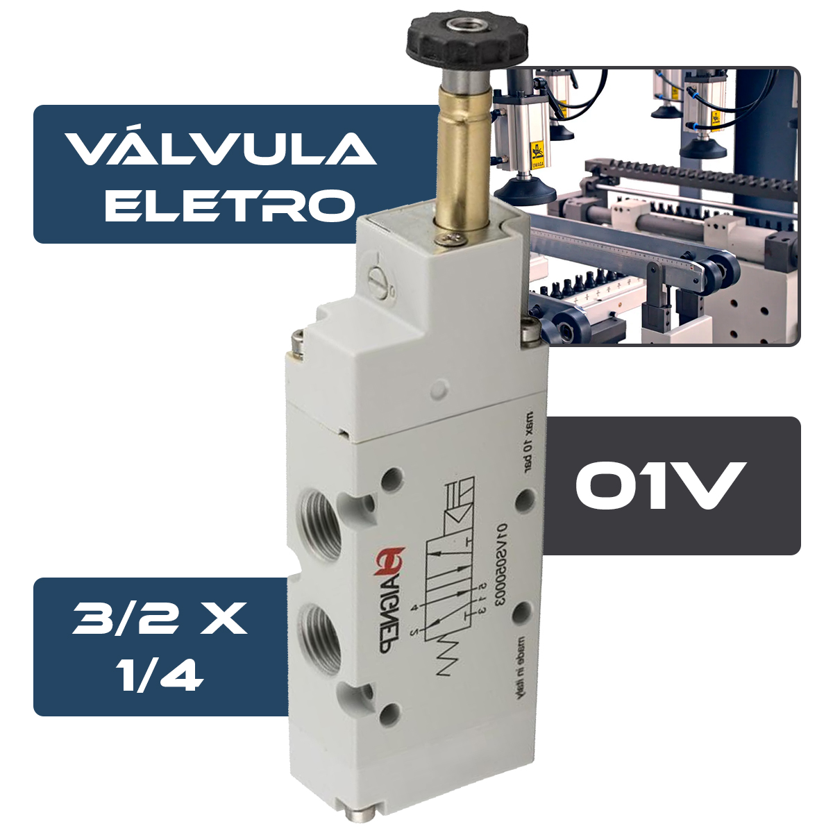 VALVULA ELETRO-PNEUMATICO 3/2 VIAS ROSCA DE 1/4 RETORNO MOLA - BeOnli
