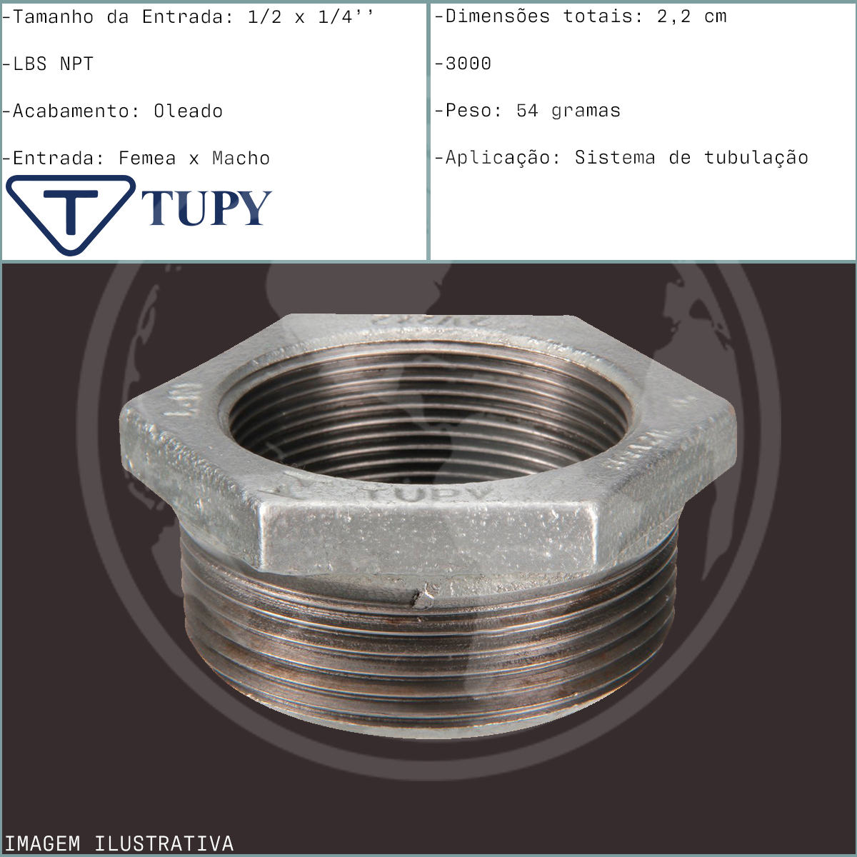 BUCHA DE RED. MACHO 3/4 X FEMEA NPT 1/2 MP OLEADA - TUPY - BeOnli