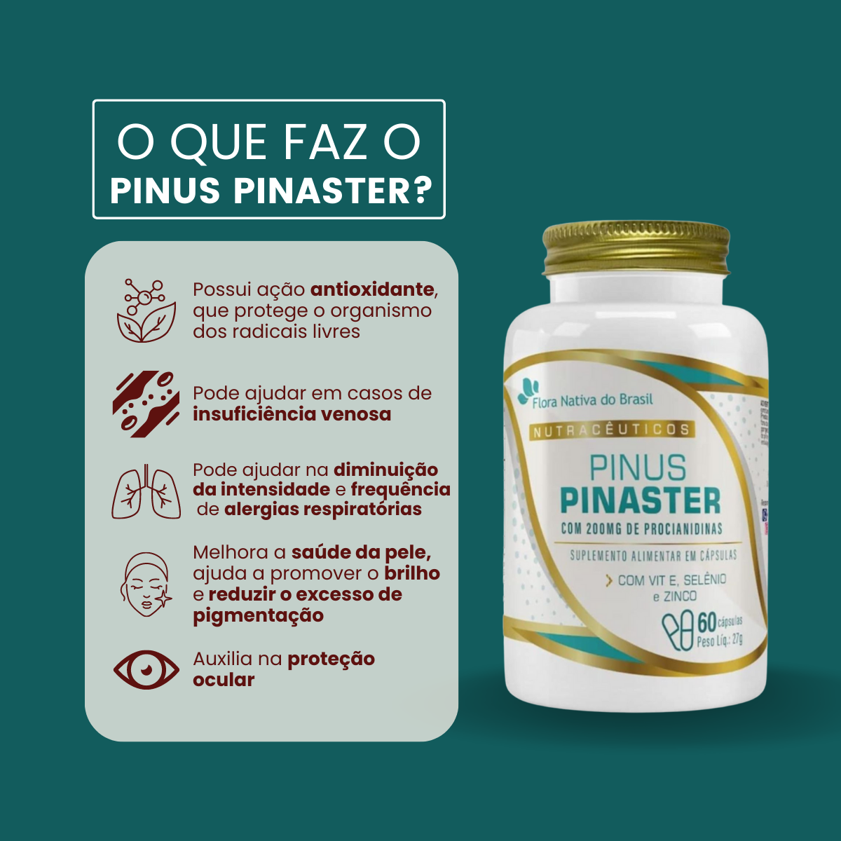 Pinus Pinaster + Vitamina E, Selênio e Zinco - 60 cápsulas Floranativa ...