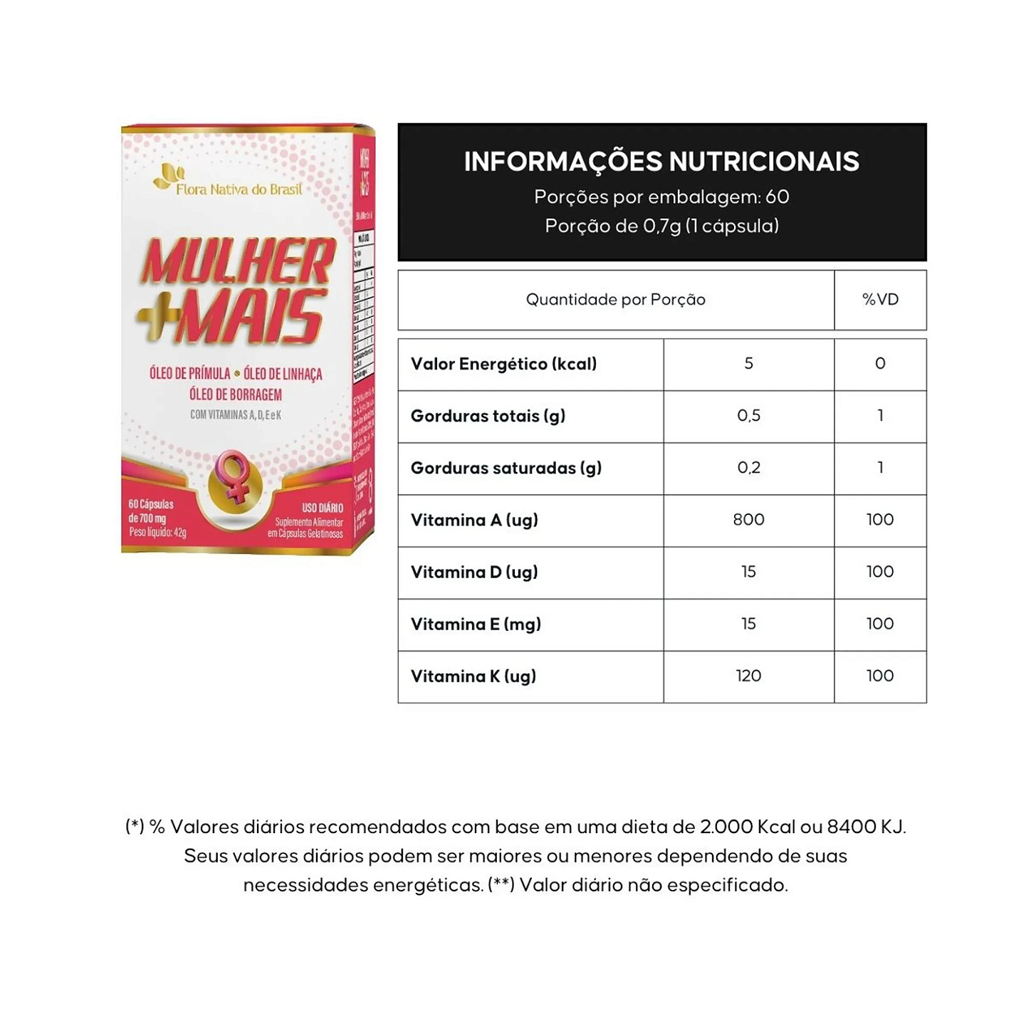 Mulher +Mais (Prímula, Linhaça, Borragem + VIT Adek) 60caps - Natukura ...