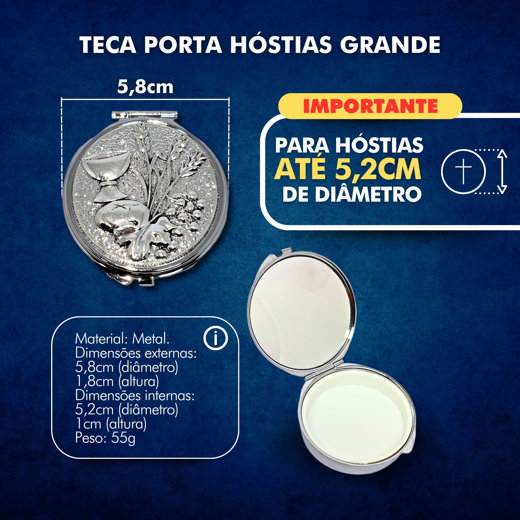 Teca Porta Hóstia Grande de Metal para Hóstias Até 5,2cm - Divinário ...