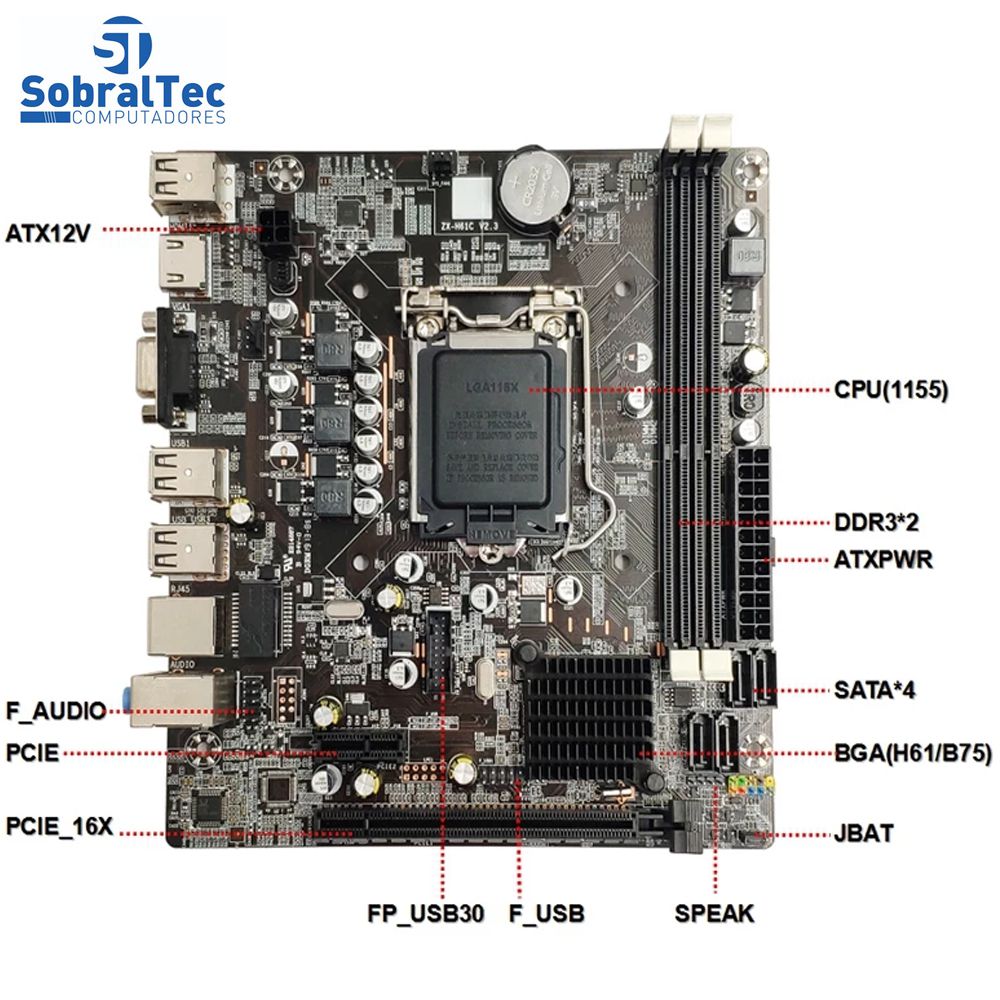 Placa Mãe Soket LGA 1155 DDR3 ZX-H61C V2.3 - SobralTech