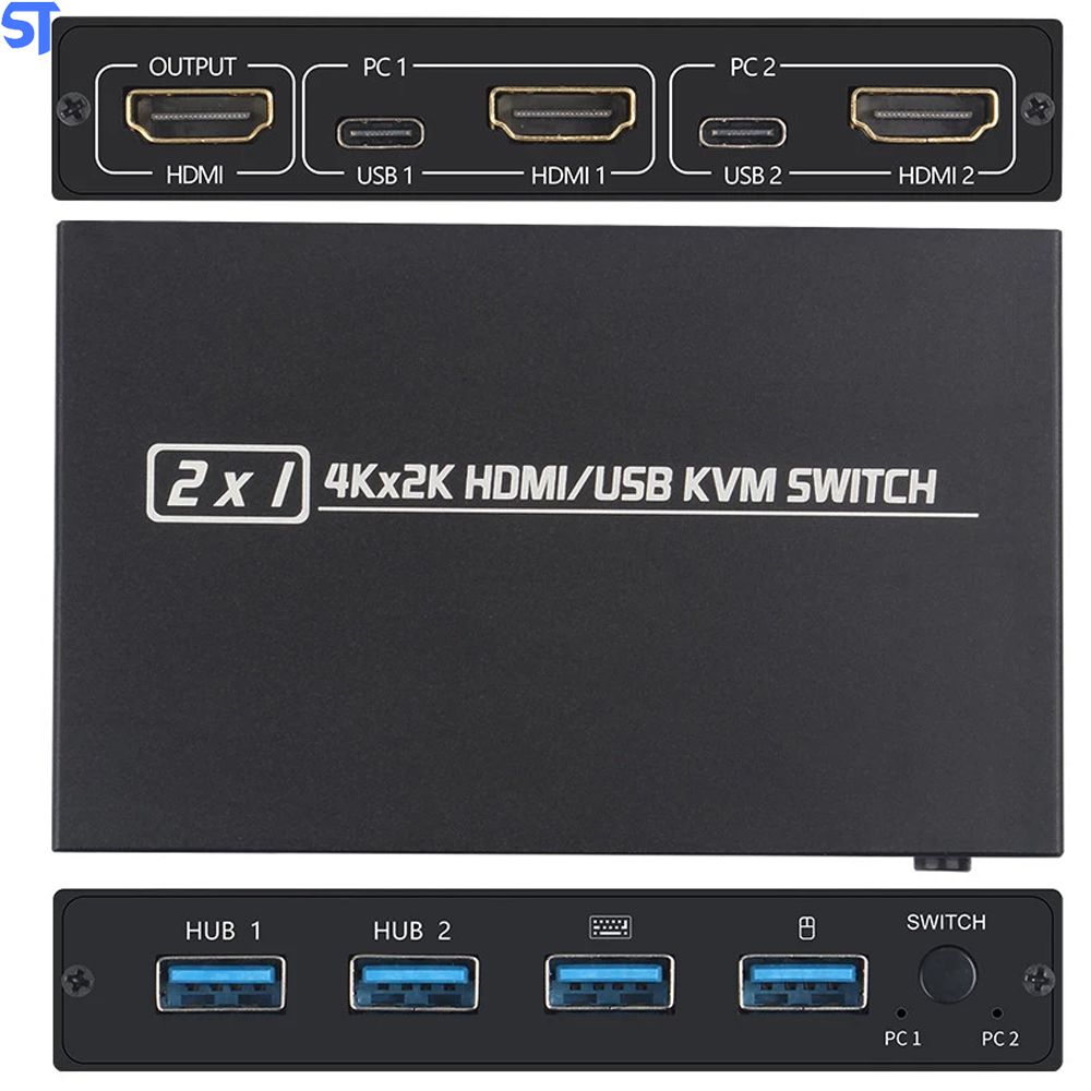 Switch Kvm Splitter 2 Portas Hdmi 4k x 2k Usb Plug And Play Para Teclado e Mouse de Monitor ...