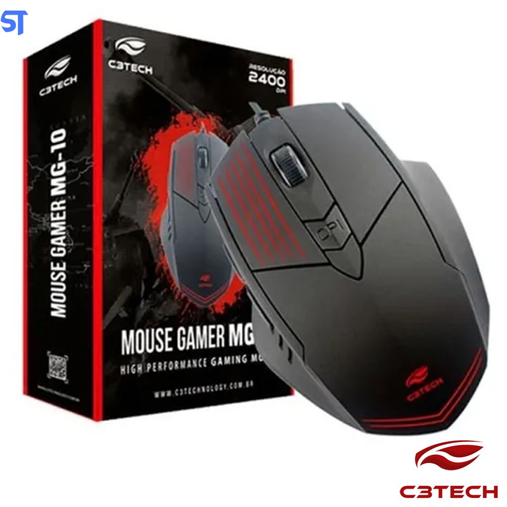 Mouse Gamer C3 Tech Mg-10bk 2400dpi Preto Com Led Azul/Verde - SobralTech