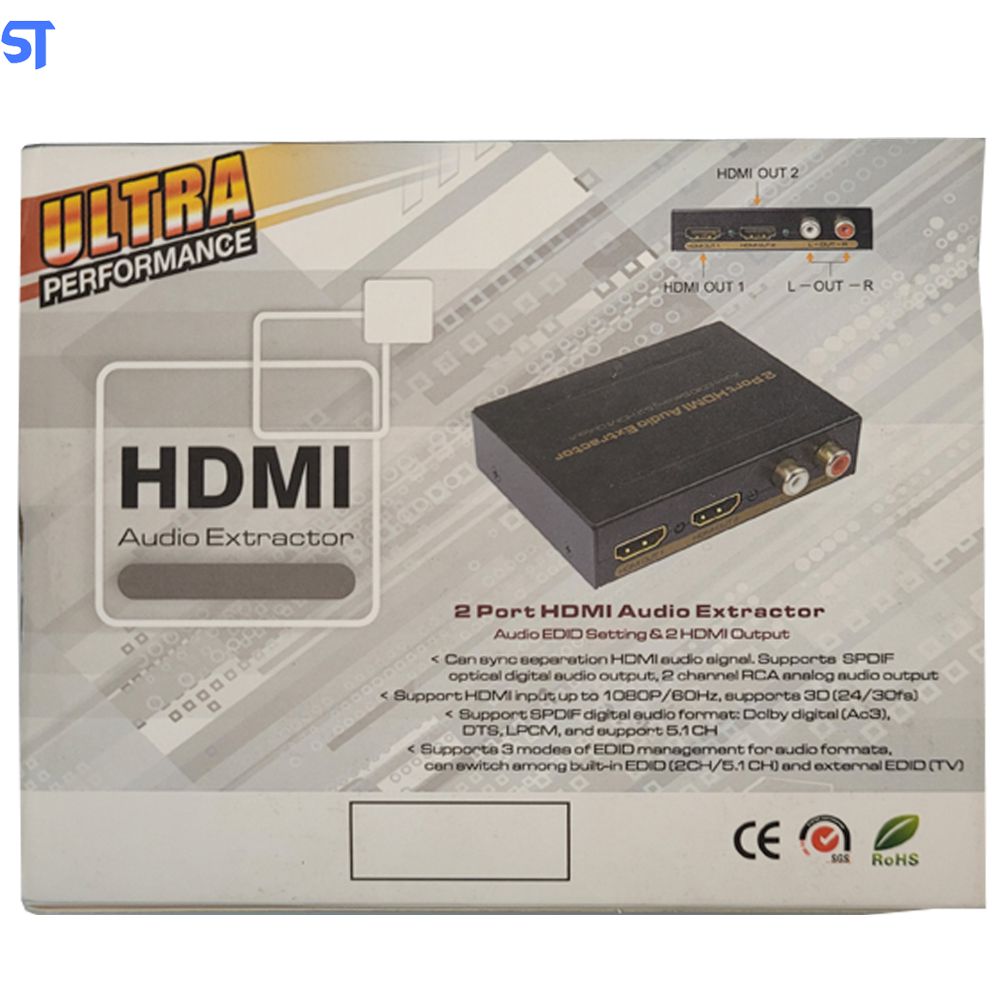 Extrator de Audio Hdmi Spdif 2c/5.1ch Com Splitter 1x2 Com Duas Portas ...