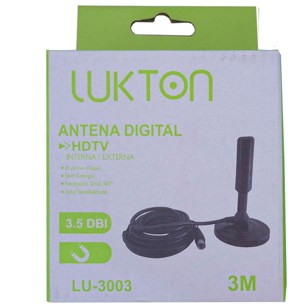 Antena Digital HDTV 3Mts Recepção De 360° 4.3 DB Base com Imã Lukton ...