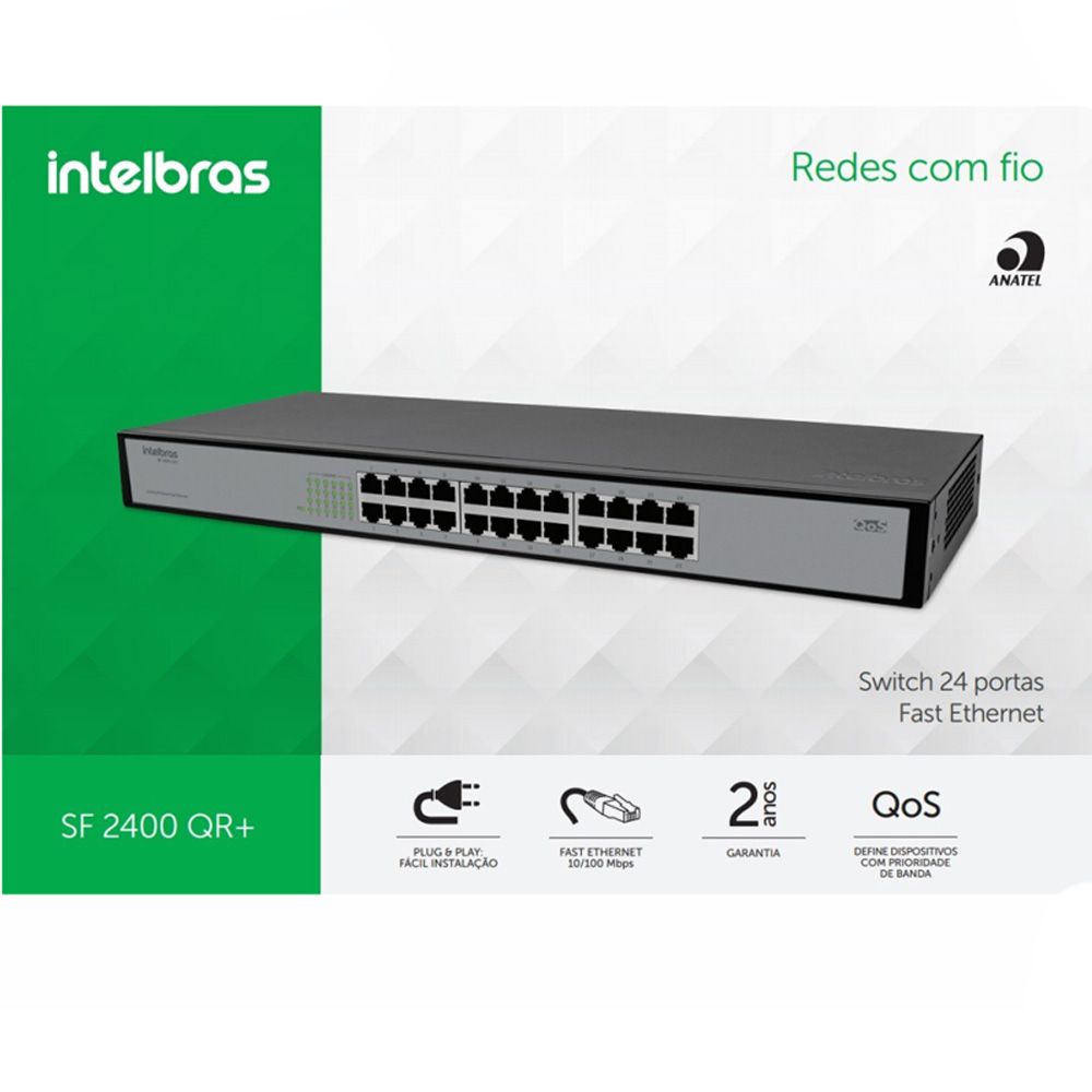 Switch Intelbras 24 Portas Fast Ethernet Sf 2400 Qr+ - SobralTech