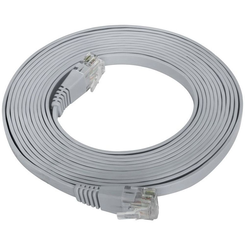 Patch Cord Flat Cable RJ45 Gigabit Flexível Cat6 3m Cinza - SobralTech