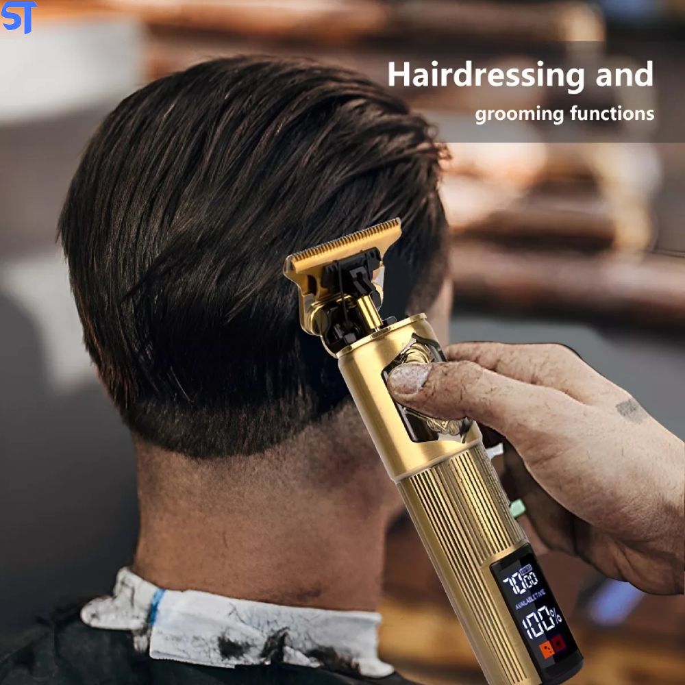 Maquininha Elétrica Cabelo/Barba Recarregável LCD Acabamento Gold Bommax - BM-A086 - SobralTech