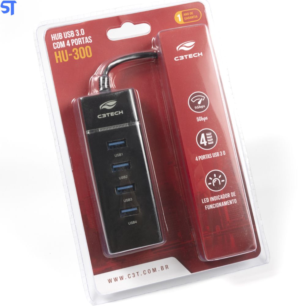 Hub USB 3.0 4 Portas com Led Super Rápido 5Gbps C3Tech - HU-300BK ...