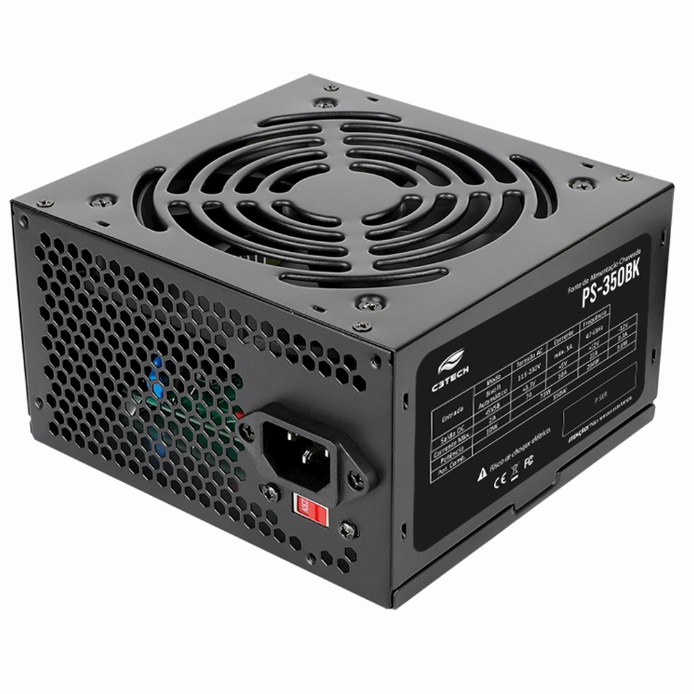 Fonte ATX 350W PS-350BK Preta S/ Cabo C3Tech - SobralTech