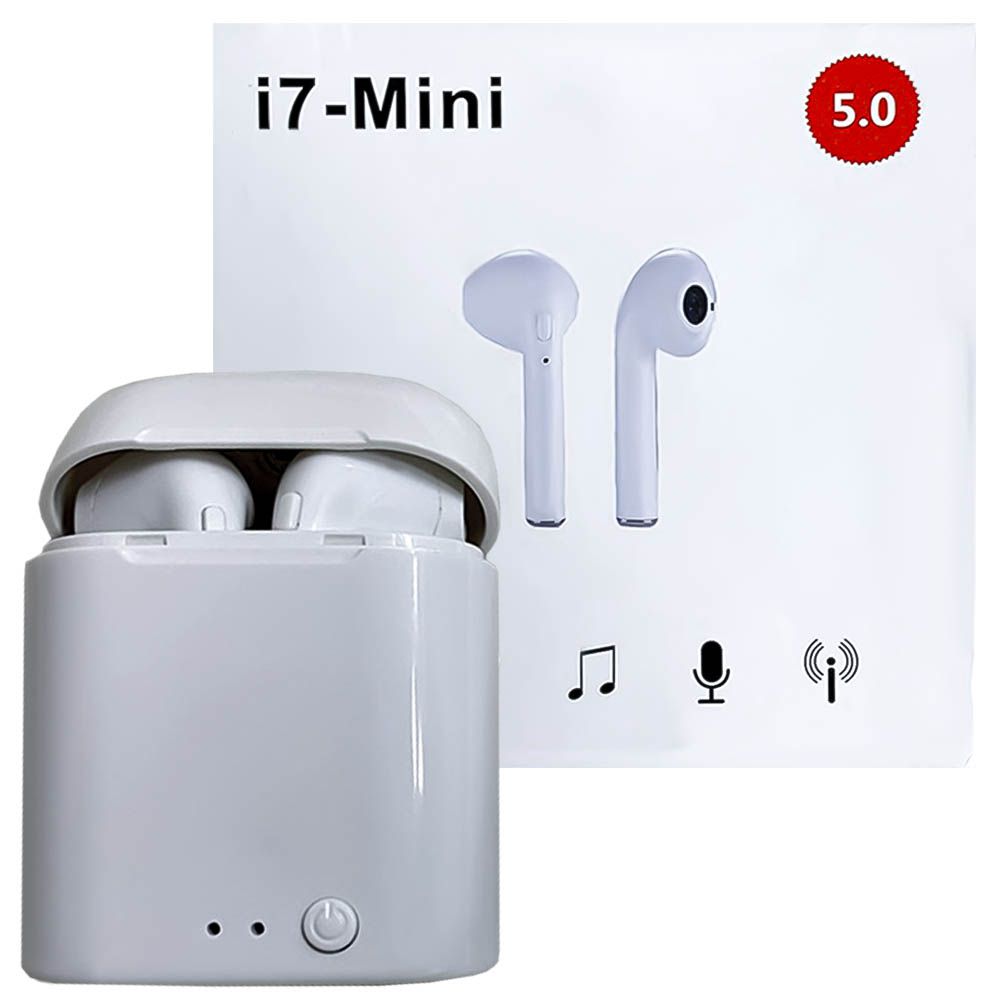 Fone de Ouvido Wireless Music Earphone i7 Mini 5.0 - Branco - SobralTech