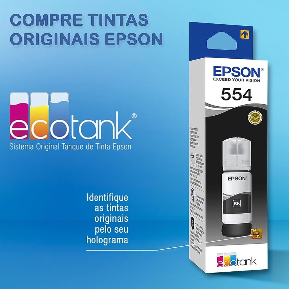 Refil de Tinta Epson 554 Preto Original Pigmentado Para L8160- L8180 ...