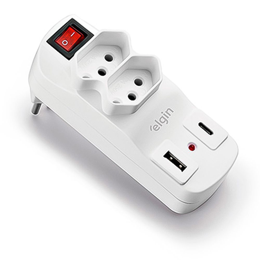Filtro de Linha 2 Tomadas + USB + Tipo A+C 10A Elgin 46RFL3020USB - SobralTech