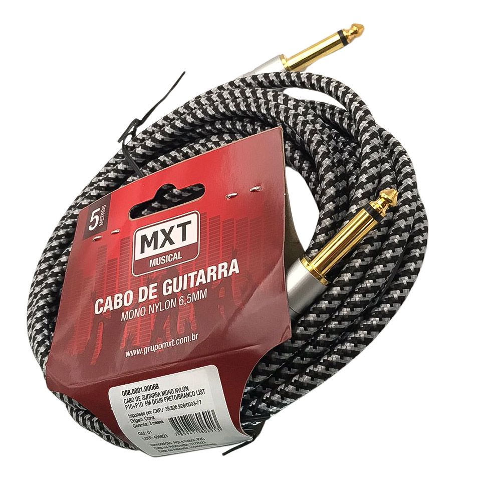 Cabo Para Guitarra e Violão 5 Metros Blindado P10 x P10 Têxtil - SobralTech
