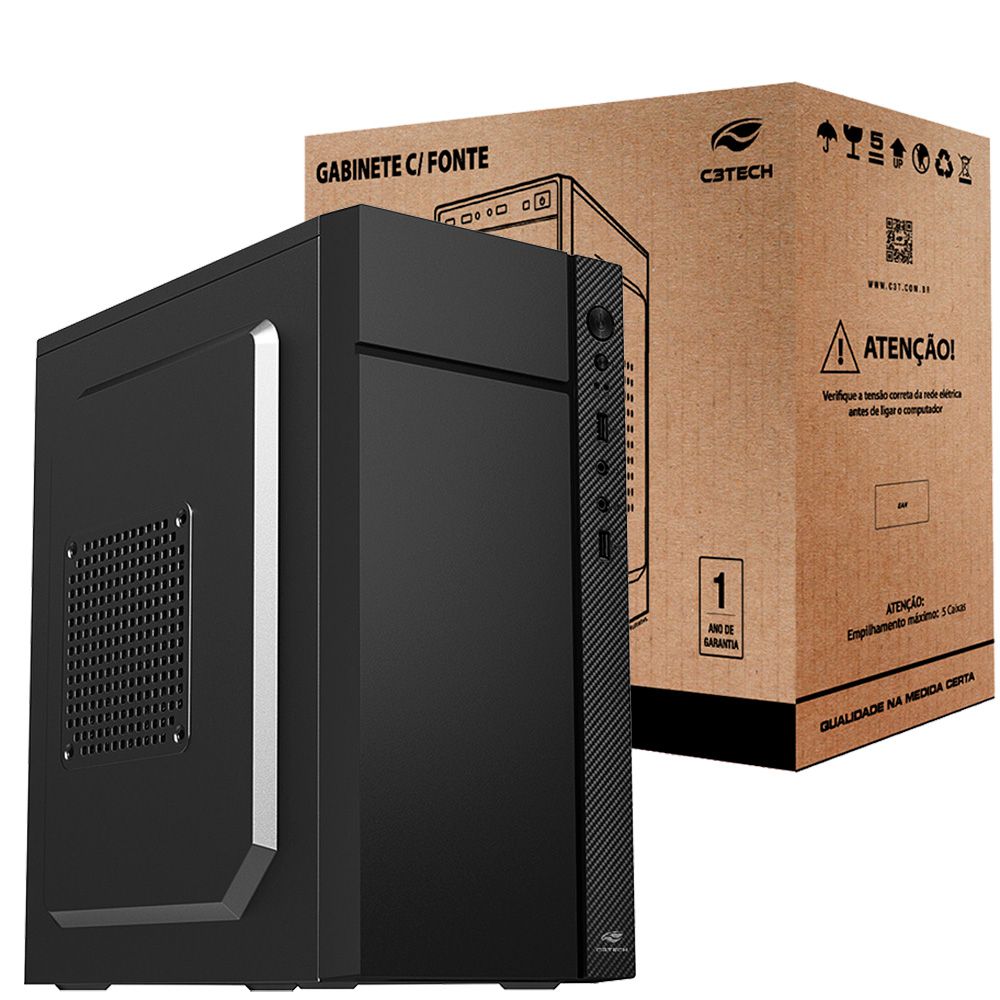 Gabinete Micro ATX MT-34BK, Mid-Tower, Com Fonte 200W, C3Tech, Preto ...