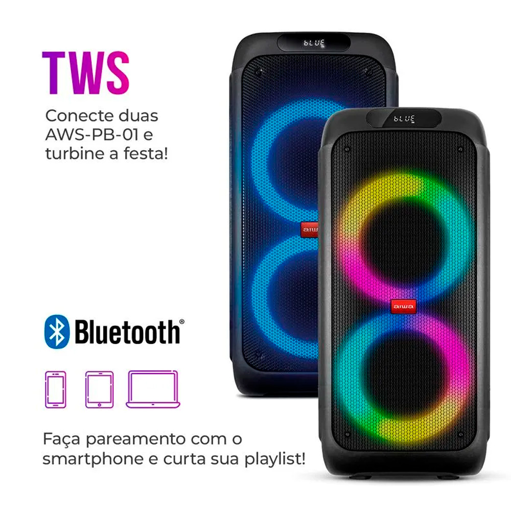 Caixa de Som Aiwa PartyBox PB-01 Bluetooth 200W Bivolt Preta AWS-PB-01 ...