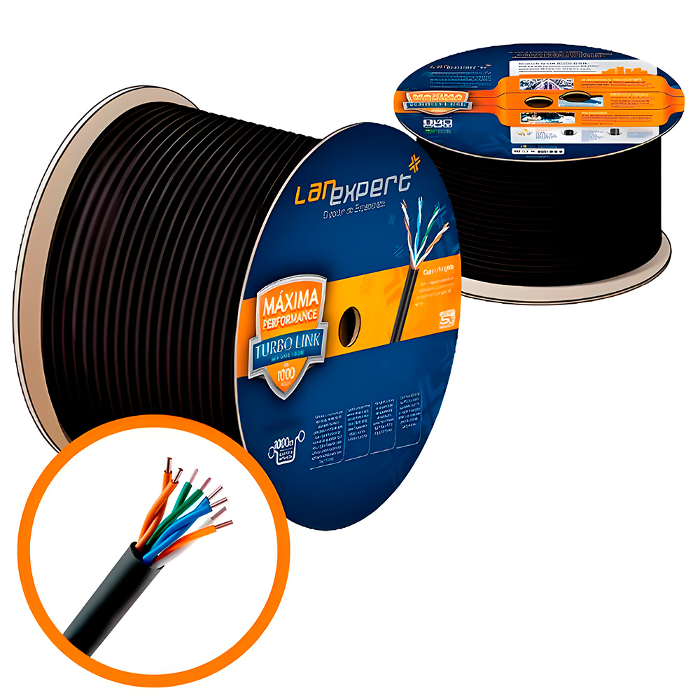 Metro Cabo de Rede Lan Expert Turbo Link, CAT5e, UTP, 100% Cobre - Preto - SobralTech