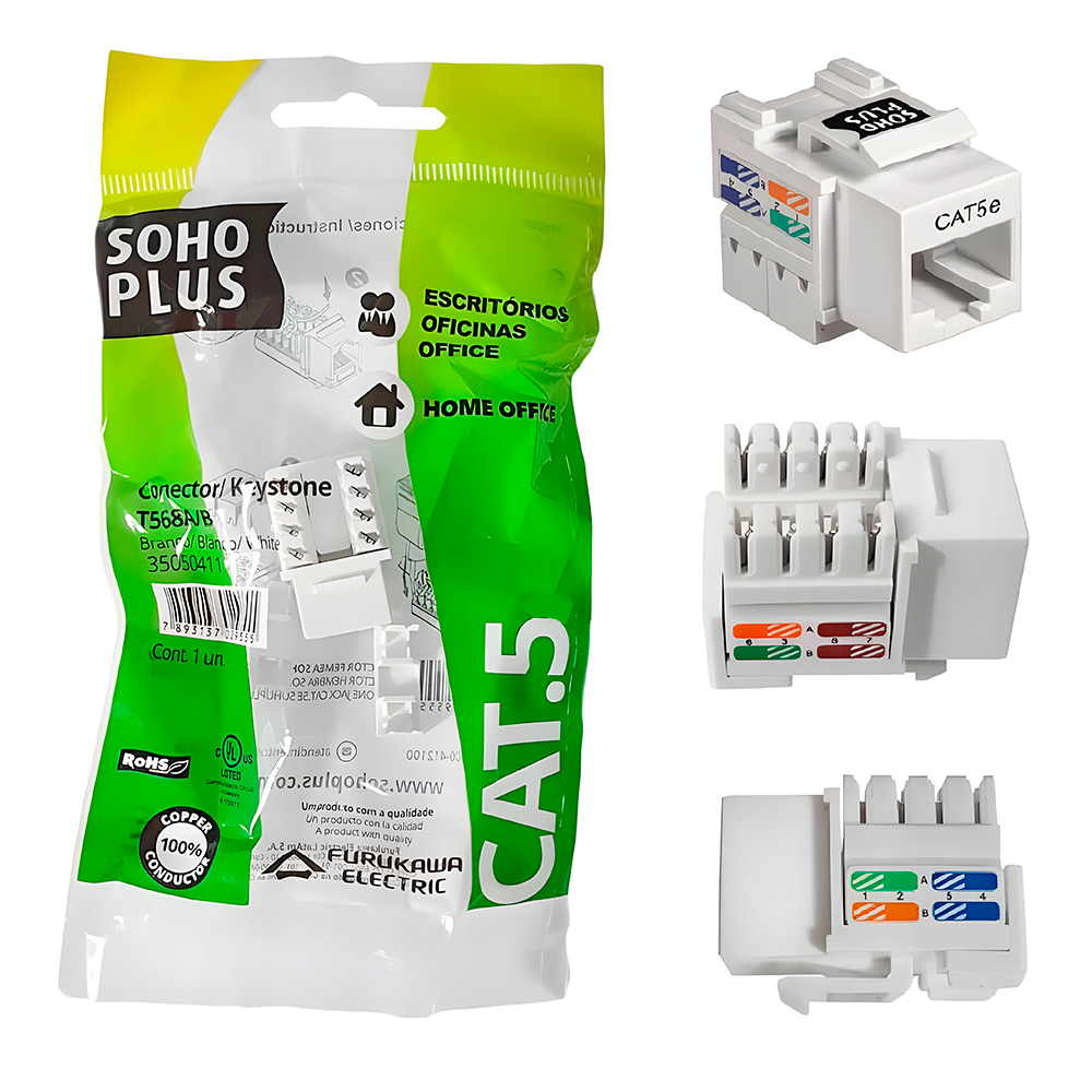 Conector Fêmea RJ45 Keystone CAT5, Furukawa, SohoPlus - Branco - SobralTech