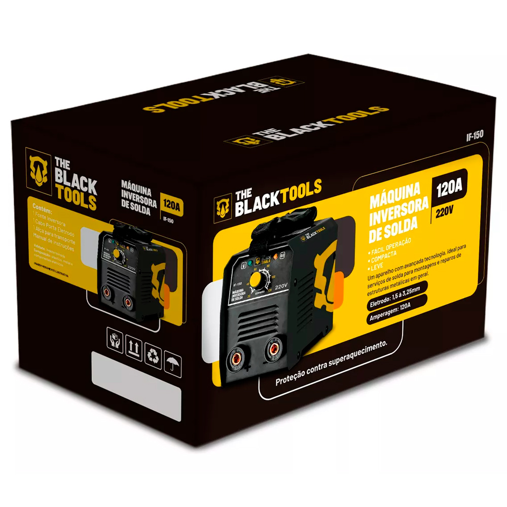 Máquina De Solda Elétrica Inversora 120A, MMA Eletrodo, The Black Tools IF-150, Com Visor ...
