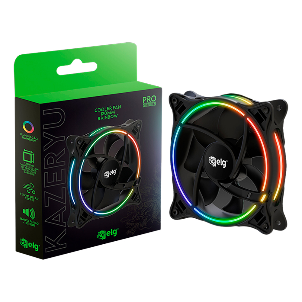 Cooler Fan Gamer, 120mm, Kazeryu Pro, 1.500RPM, LED Rainbow, Baixo ...
