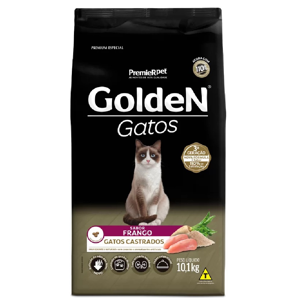 Ração Golden Gatos Castrados Sabor Frango - PremierPet - AmorePets - O ...