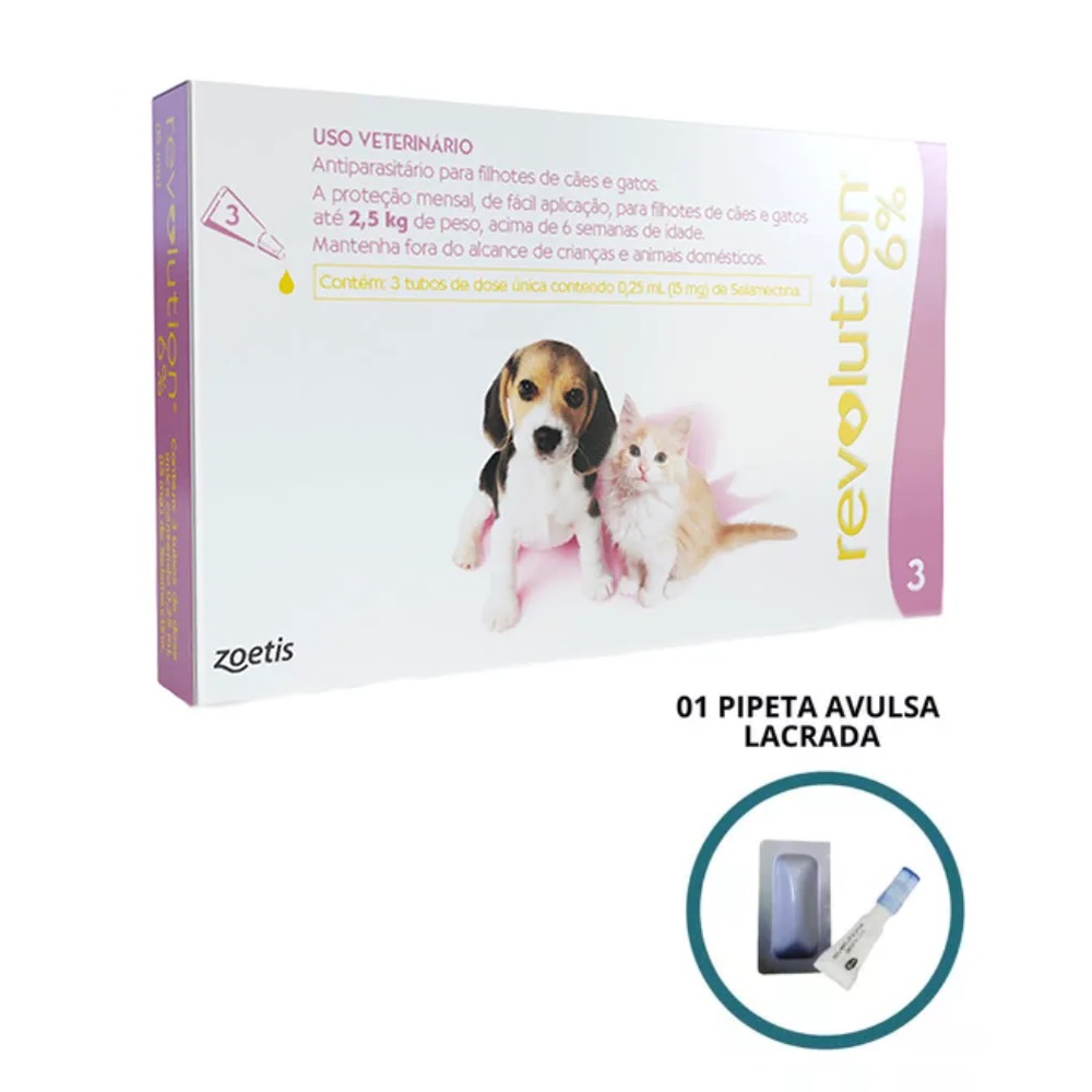 Revolution Zoetis 6% 0.25ml Antiparasitário para Cães e Gatos até 2,5kg ...