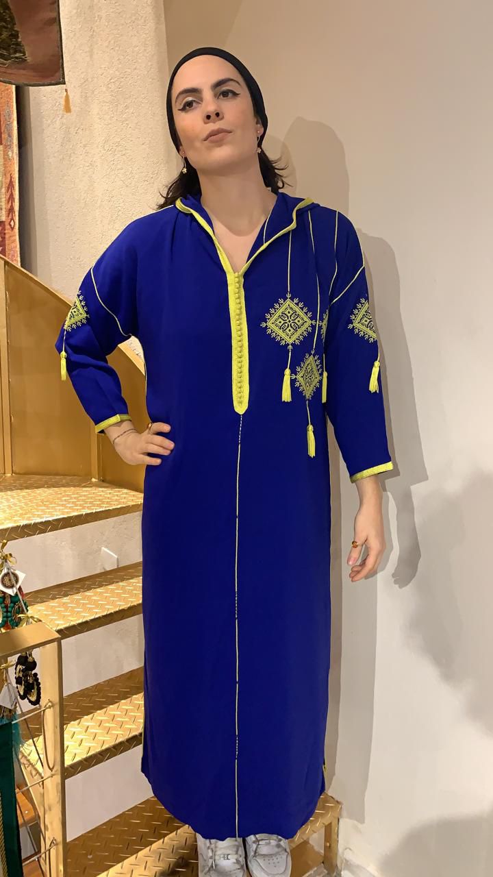Galabia Azul com Capuz - Marrocos - Al Ward - O mundo árabe e seus aromas