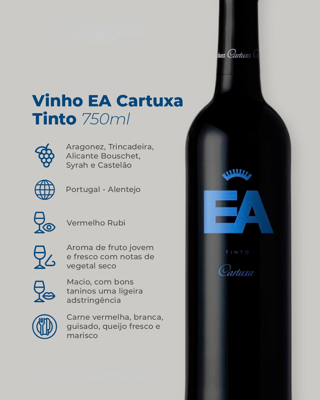 Kit com 06 Vinho EA Cartuxa Tinto 750ml - Família Scopel Delivery