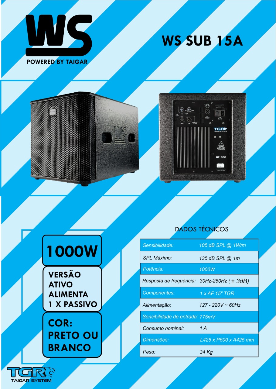 WS SUB 15A ; SUBWOOFER ; TAIGAR SYSTEM ; CAIXA ATIVA ; CAIXA WALL - LS ...