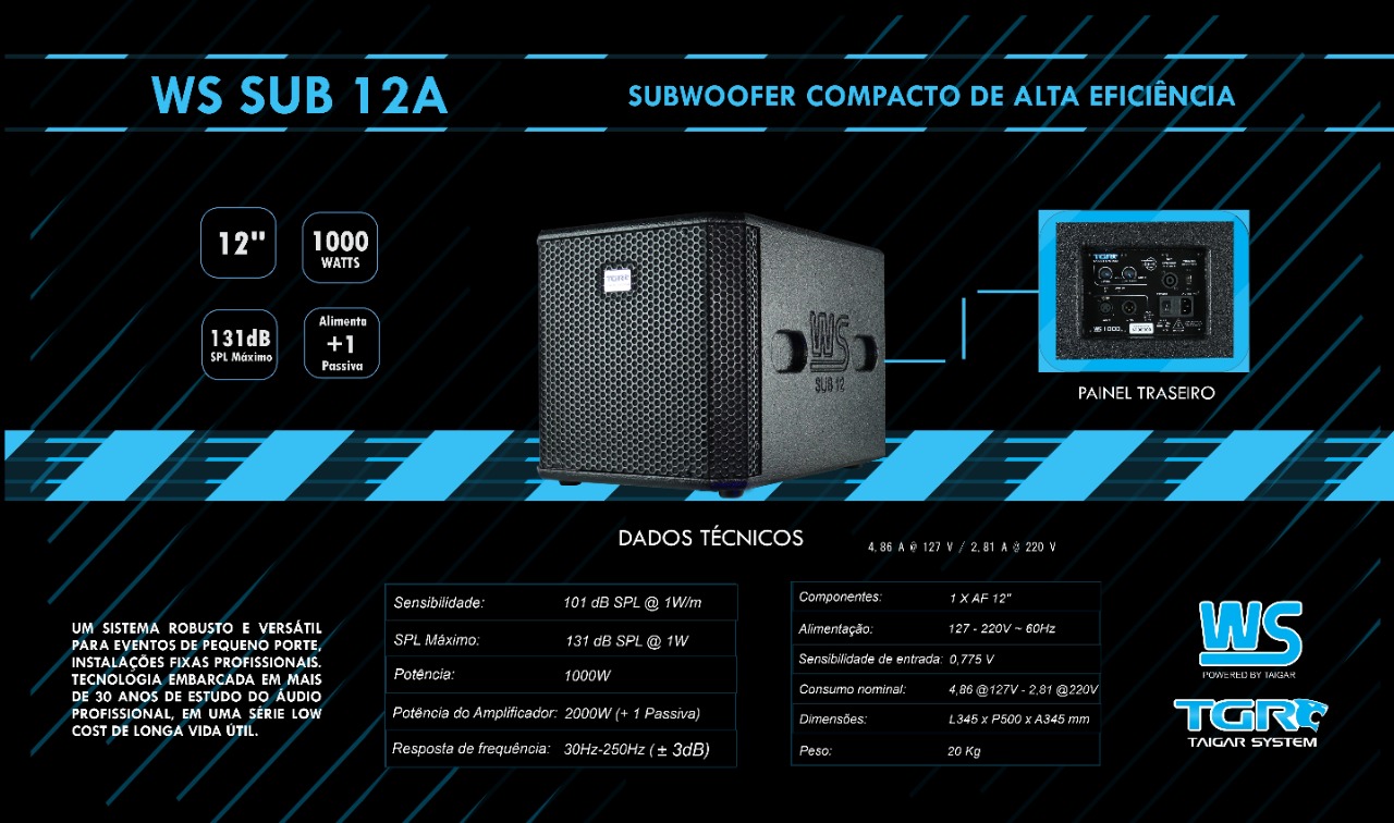 SUBWOOFER TAIGAR SYSTEM WS SUB 12A - LS AUDIO PRO Mesa de Som ...