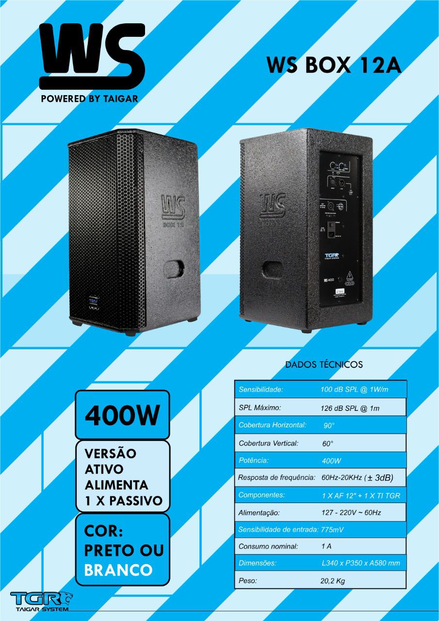 Caixa Acústica Taigar System Ativa WS BOX 12A de 400 W RMS - LS AUDIO ...