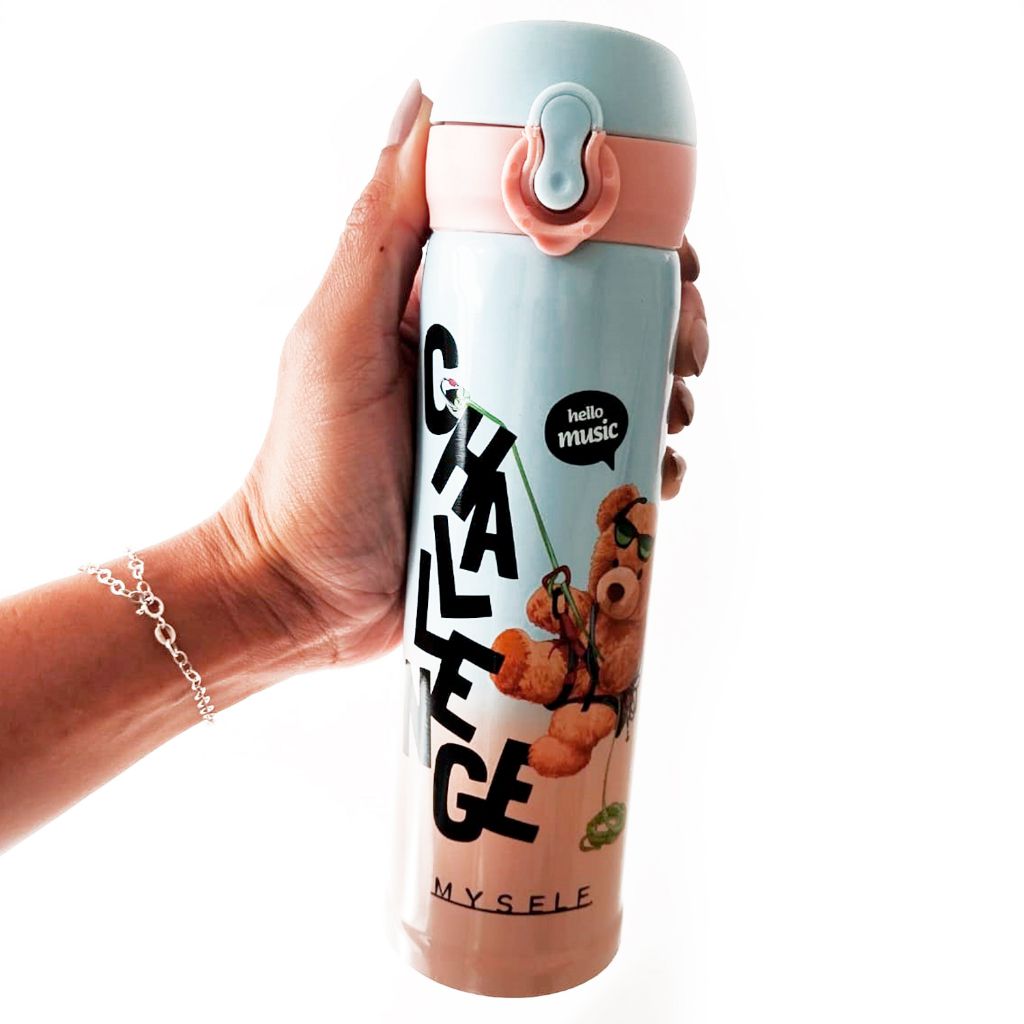 Garrafa Térmica Urso Infantil 450ml Roxo e Rosa - 82987 - YDTECH