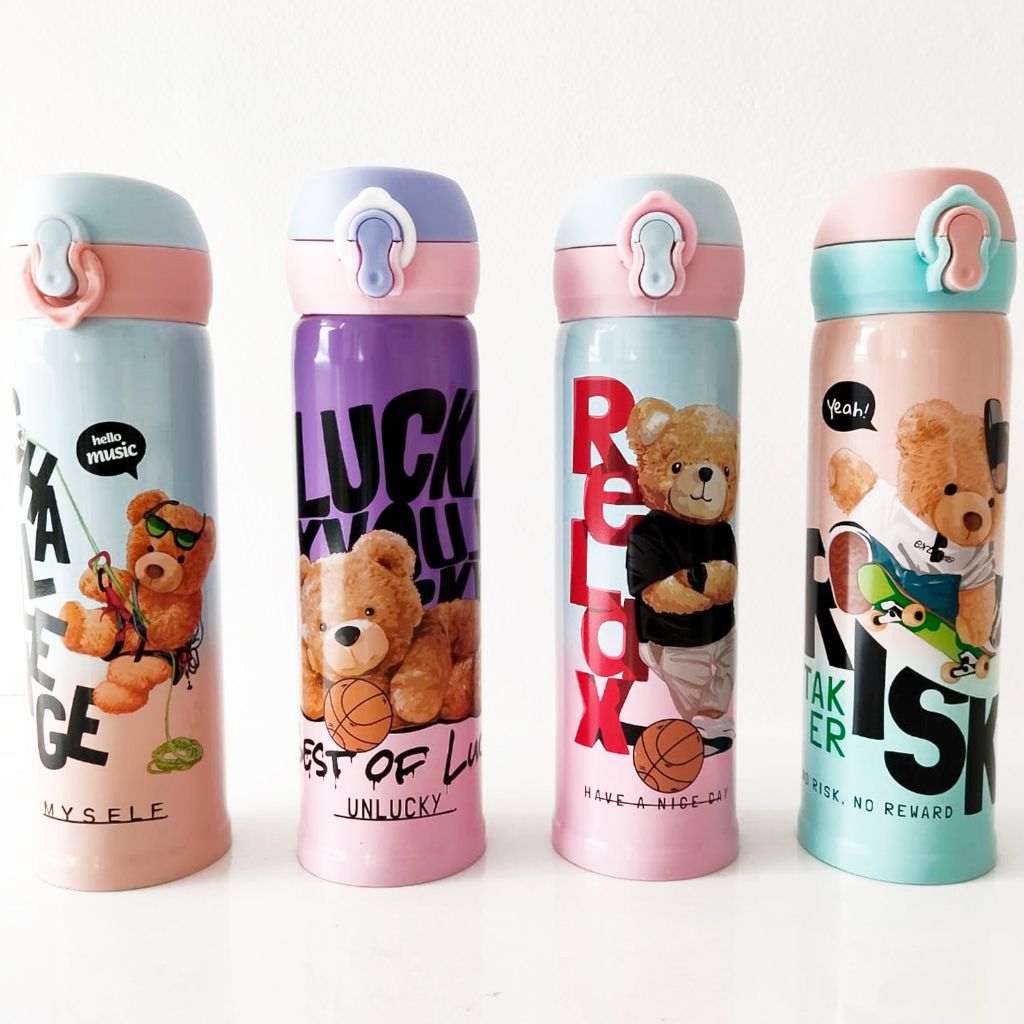 Garrafa Térmica Urso Infantil 450ml Roxo e Rosa - 82987 - YDTECH