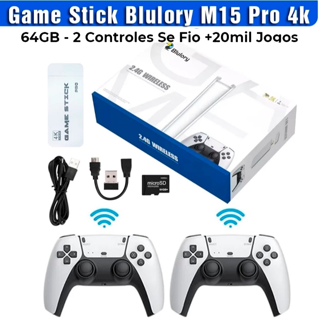 Console GameStick M15 PLUS 4K Com mais de 20.000 Jogos Clássicos 2 Con - YDTECH
