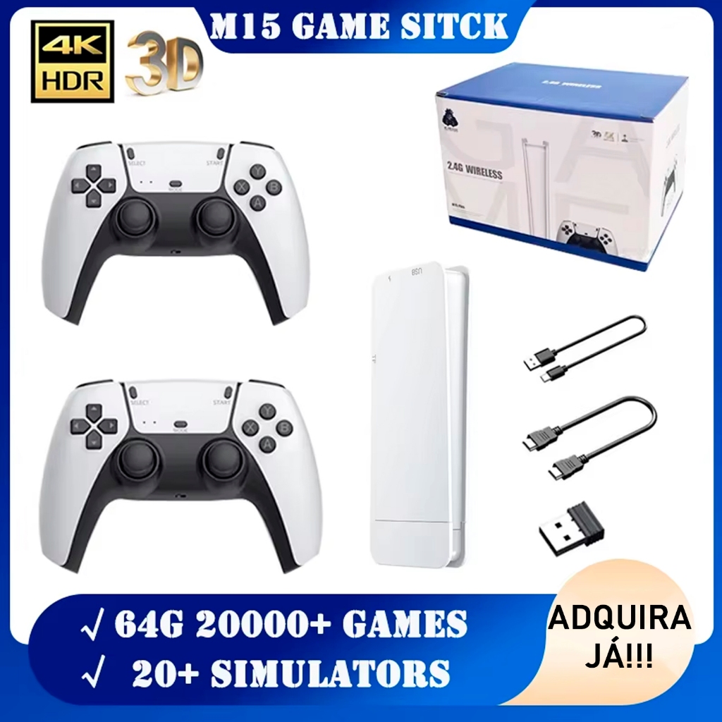 Console GameStick M15 PLUS 4K Com mais de 20.000 Jogos Clássicos 2 Con ...