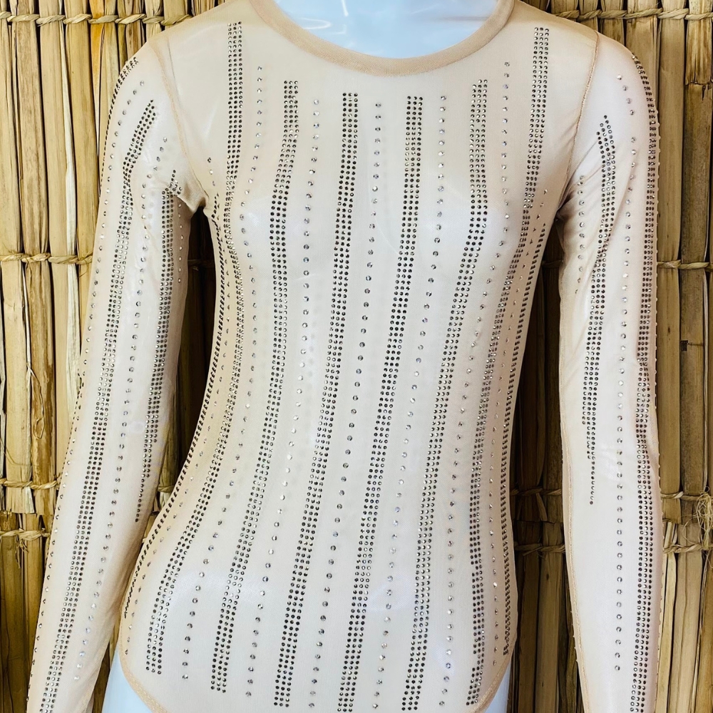 Dança do Ventre Body Manga Longa Segunda Pele Tule Pedrarias Luxuoso ...