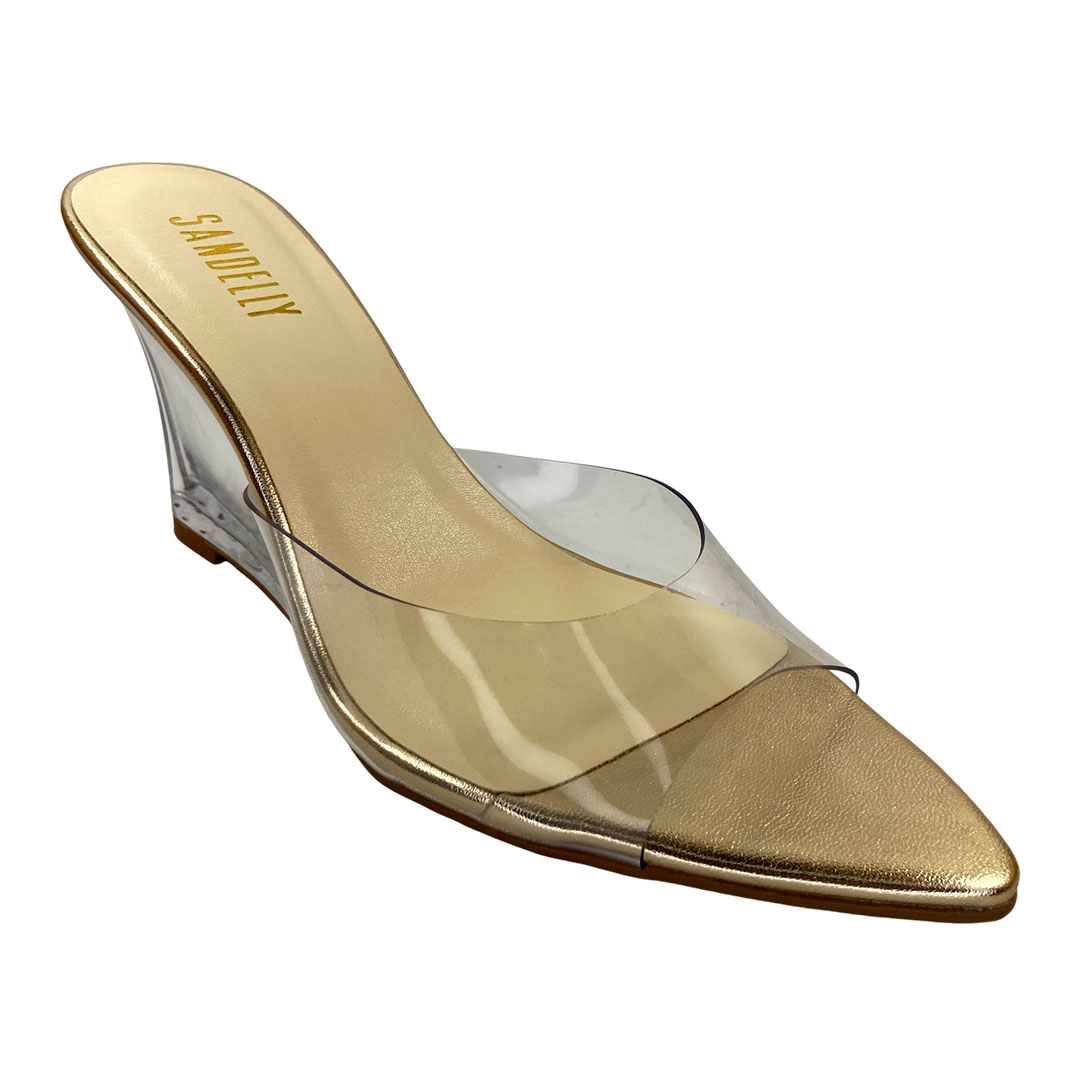 (5428-12602) Tamanco Anabela Transparente Ouro - Sandelly
