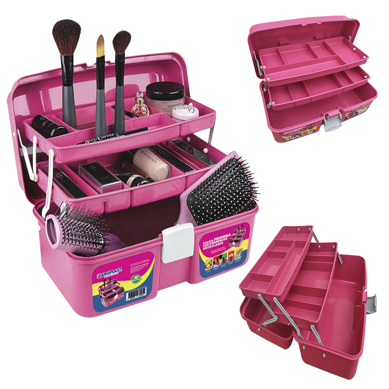 Maleta Caixa Rosa Feminina Organizadora Bandejas Articuladas - Docarmo ...