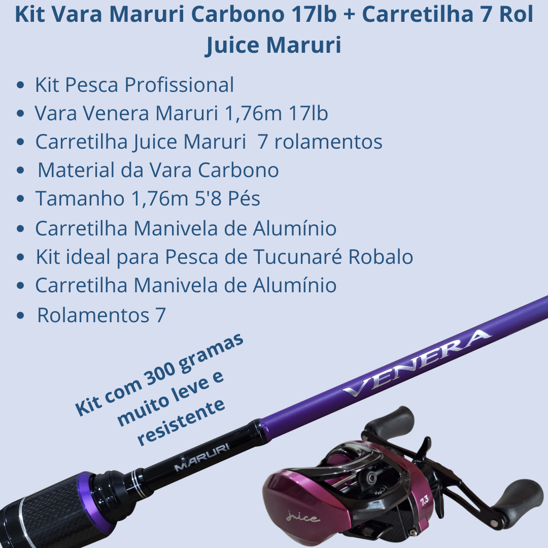 Kit Pesca Profissional Vara 1.76m Carbono +Carretilha Maruri Kit Venera ...