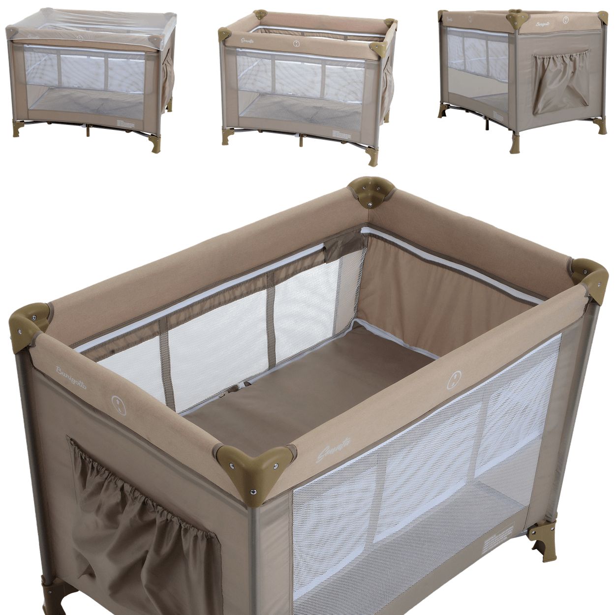 Berço Cercado Portatil Desmontavel Burigotto Sonata Beige - Maçã Verde Baby