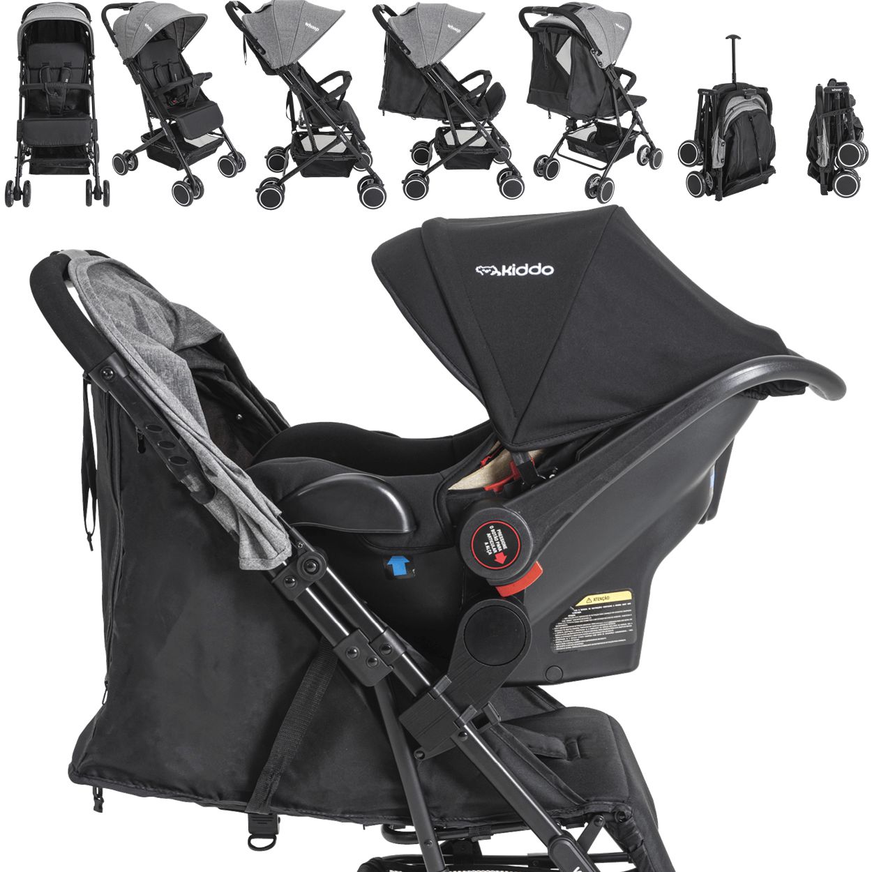 Carrinho com Bebe Conforto Base ISOFIX Kiddo Mascote Grafite - Maçã ...