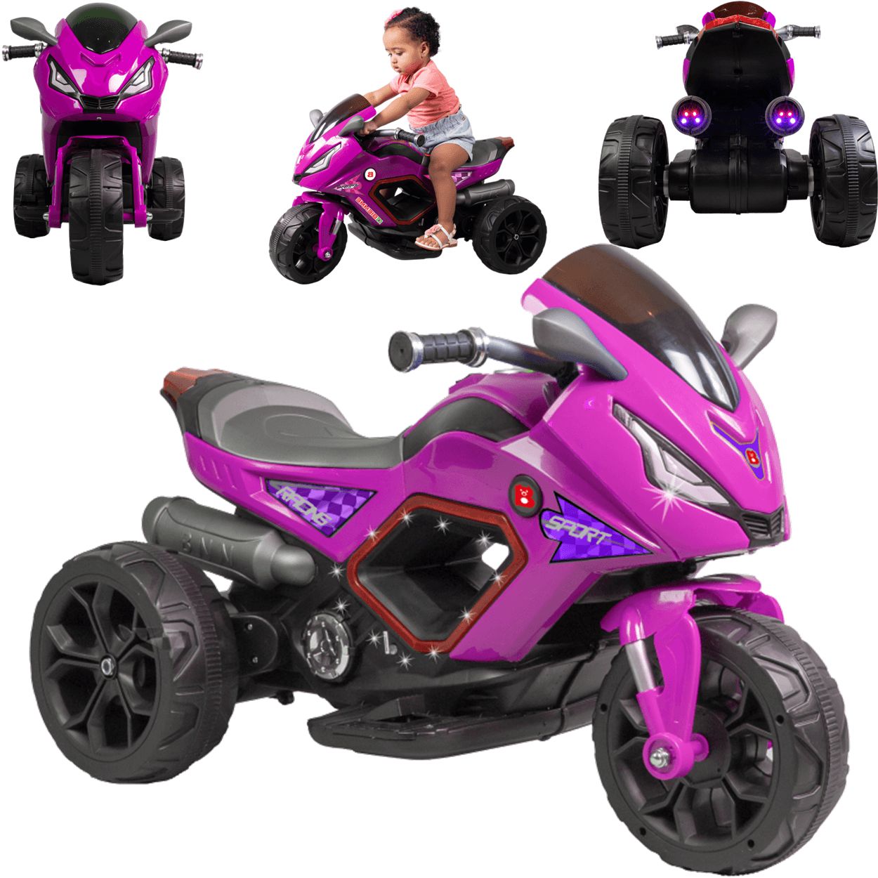 Moto Eletrica Infantil Biemme Sport Racing LED Fumaça 6V Girl - Maçã ...
