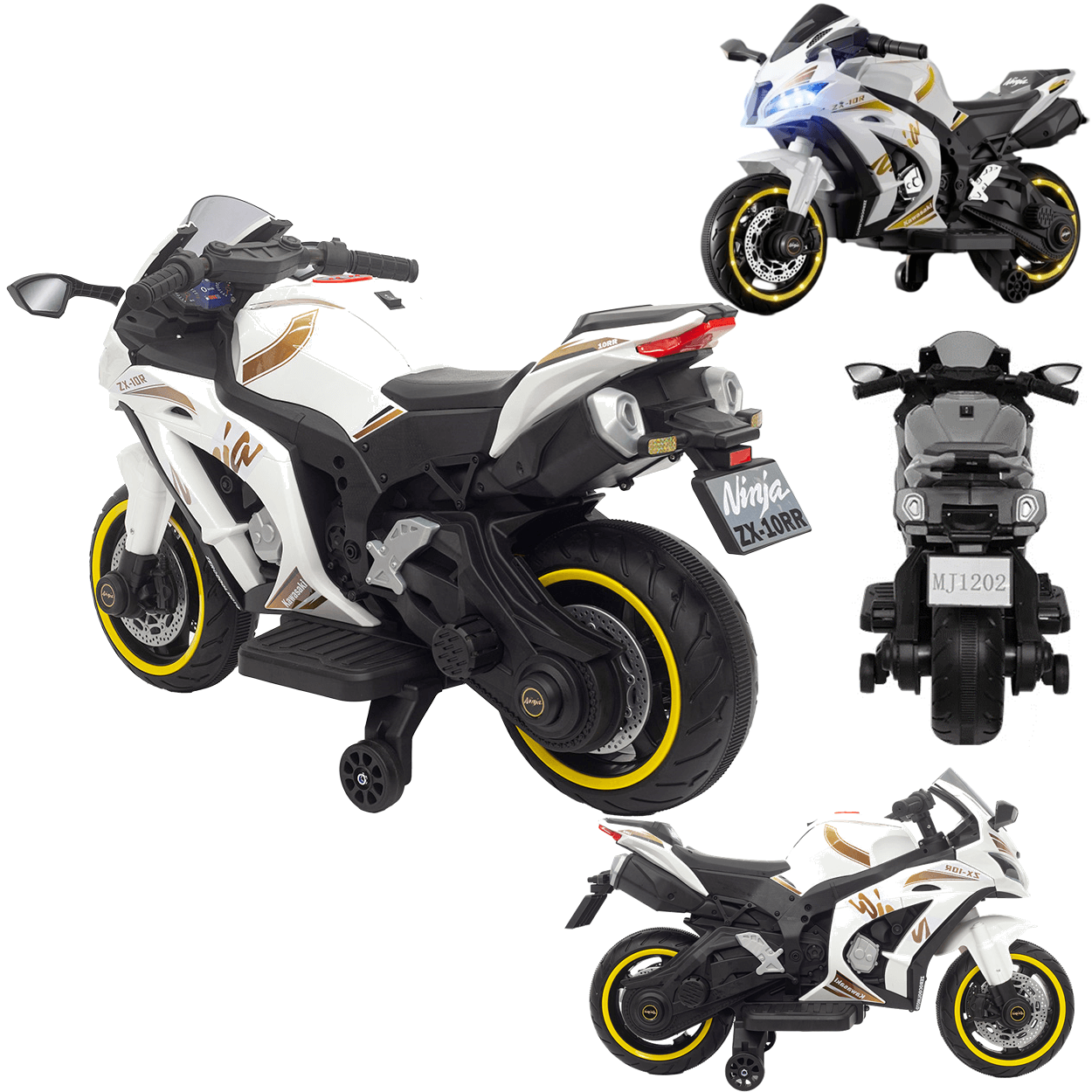 Moto Eletrica Bang Toys Kawasaki Ninja ZX-10RR 12V Branca - Maçã Verde Baby