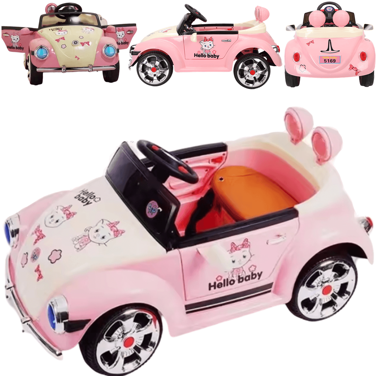 Carro Eletrico Bang Toys Fusca Rosa Hello Baby 12V Controle - Maçã ...