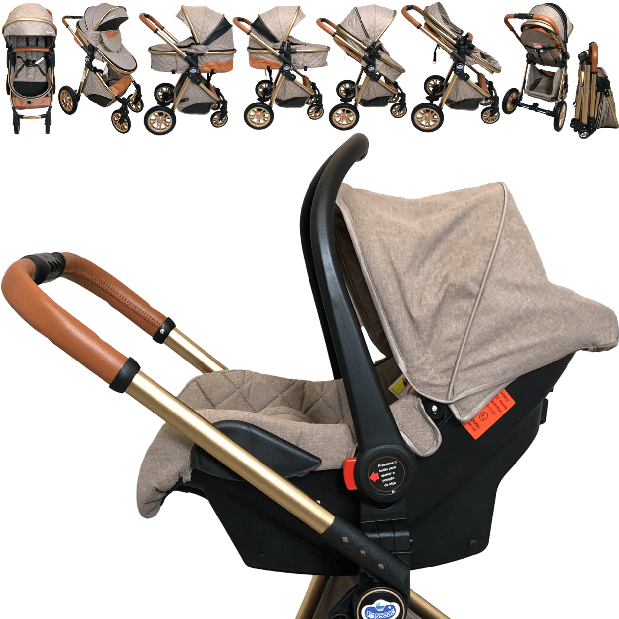 Carrinho de Bebe com Bebe Conforto Passear Baby Ares Plus Marrom - Maçã ...