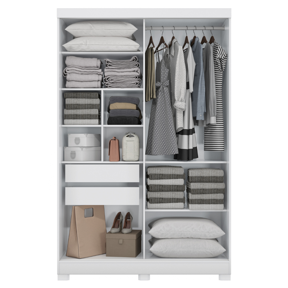 Guarda Roupa 2 Portas Kappesberg N571 Com Espelho e Pés Branco Macadâmia, 1.43 metros - MOREIRA ...