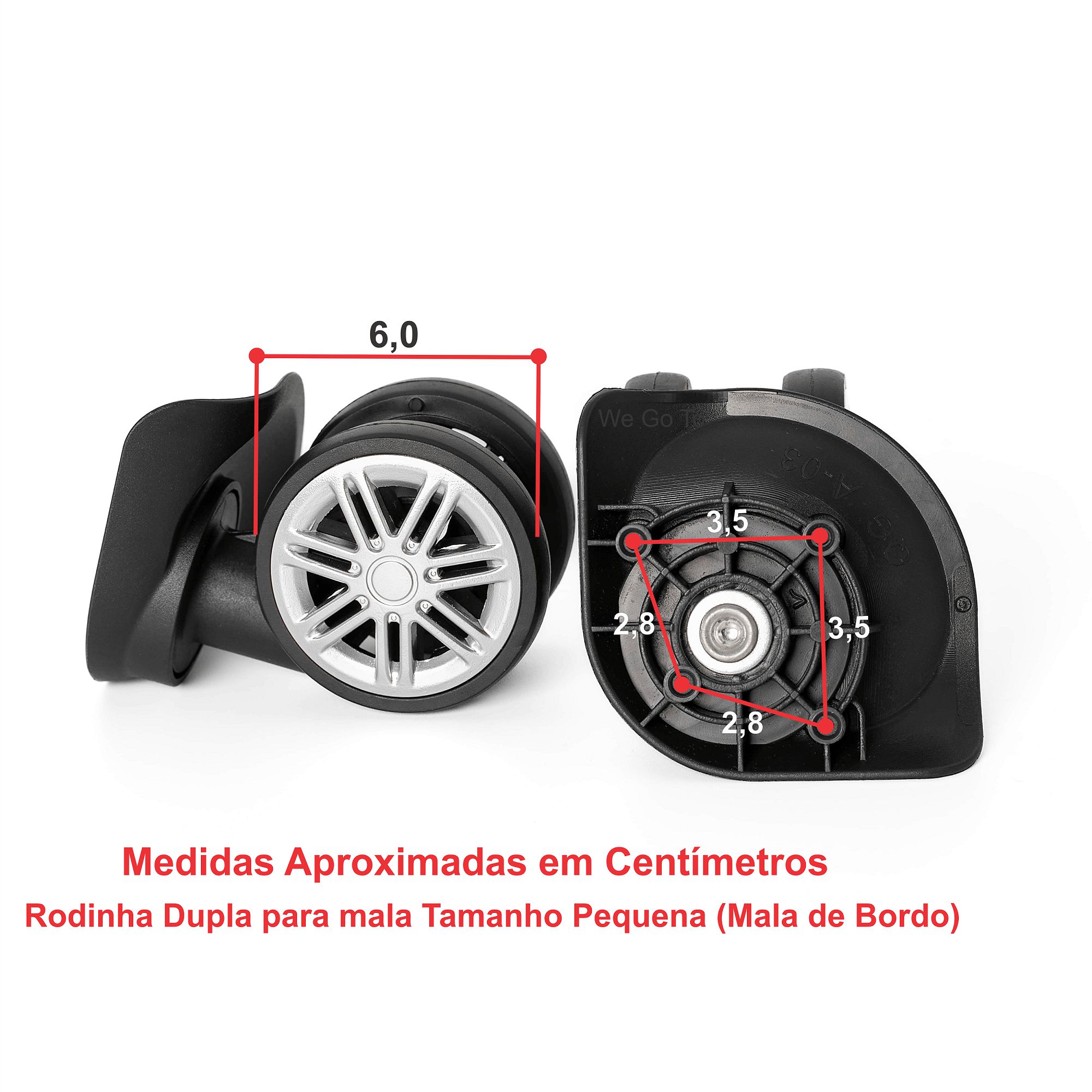 Kit com 04 Rodinhas de Mala Dupla para Mala de Bordo Tam. P (Esq. / Dir ...