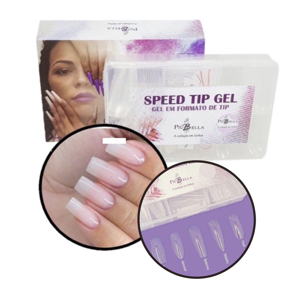 Gel em formato de Tip Speed Tip Gel PiuBella Modelos - jadiperfumaria